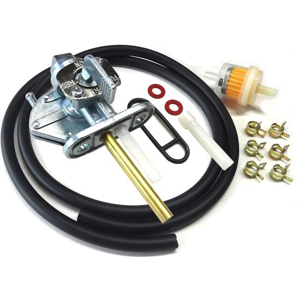 ・カワサキ 用の汎用フューエルコック、ガソリンフィルター、燃料ホースｘ1m、ホースクランプｘ6個付き。適合車種：ゼファー400/750 ZRX400 KDX250 Vulcan 800 ZRX 1200 1200R 等。・「エンジンのかかり...