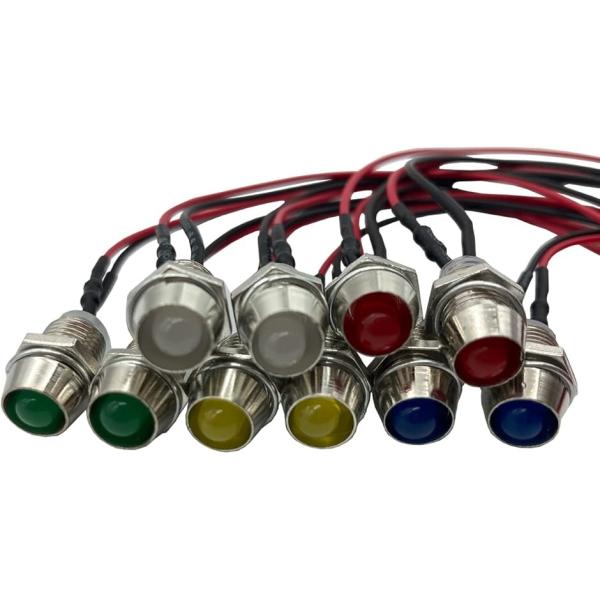 汎用タイプなので12V車であれば様々な車種に取付け可能です。ミニタイプなので省スペースで組み込めます。「内容」LEDインジケーター10個入り（黄色x２、赤x２、青x２、白x２、緑x２）配線　「赤コード：＋」　「黒コード：−」＊取扱説明書は付...