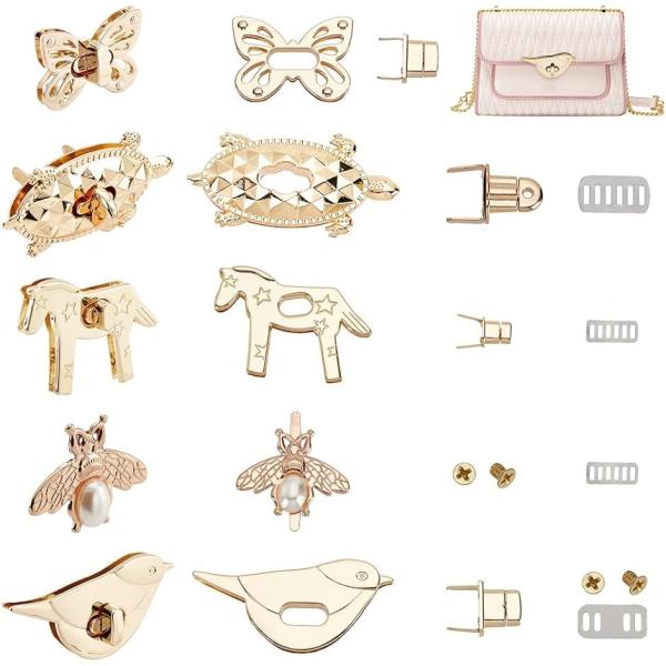 5つの愛らしい形：パックには、亀、蛾、馬、蝶、鳥の5つのスタイルの金属製バッグのロックが含まれており、各形状の1セットです。鮮やかな動物の形は、あなたのバッグにさらなる華やかさを添えてくれるでしょう。サイズ：幅約46〜69mm、長さ約32〜...
