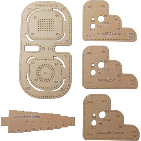 バリエーションコード : 2B2TS8HNYF「全5種類セット」財布やキーケース、パスケースなどの小物制作に。レザークラフト初心者にもおすすめのお得なテンプレート5枚セットです。「カーブが苦手な方に」角の丸みを揃えられる曲線定規です。様々な...