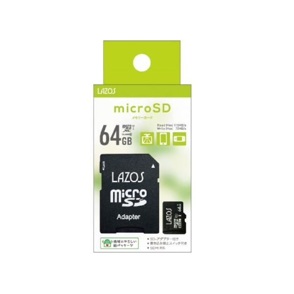 商品型番 L-B64MSD10-U3JANコード 4571414159456数量 1個入容量 64GB転送速度 UHS-I U3　CLASS10 相当サイズ 本　体　縦32.0x横24.0x厚さ2.1mm