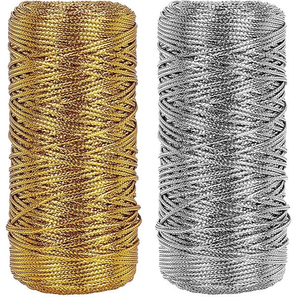 ・大人気のメタリックコード2巻きセット：ゴールドとシルバー2色の各色1巻きの合計2巻きのツイストコードセットです。円筒も2本付属されて、編みコードが絡まったり、混乱したりすることはご心配なく、収納に便利です。サイズ：100m/巻き、線経1....