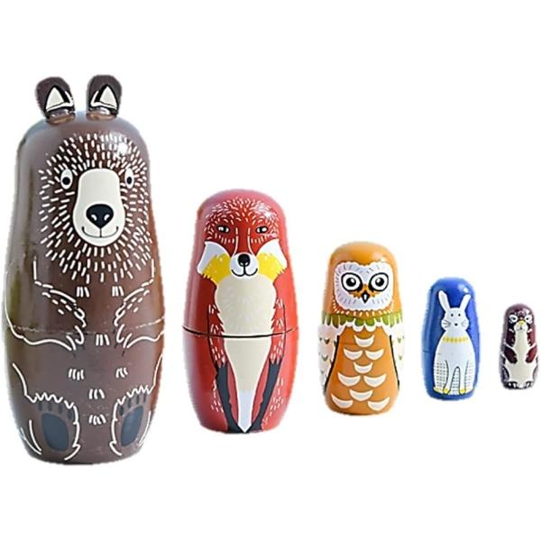 ・マトリョーシカ マトリョーシカ人形 ・ 手作り 北欧風 動物 伝統 木製 可愛い 装飾 雑貨 インテリア　としてお使いください・・「こんな商品」動物マトリョーシカ人形。5つの人形からなる動物が描かれたマトリョーシカ人形。片づける際はコンパ...