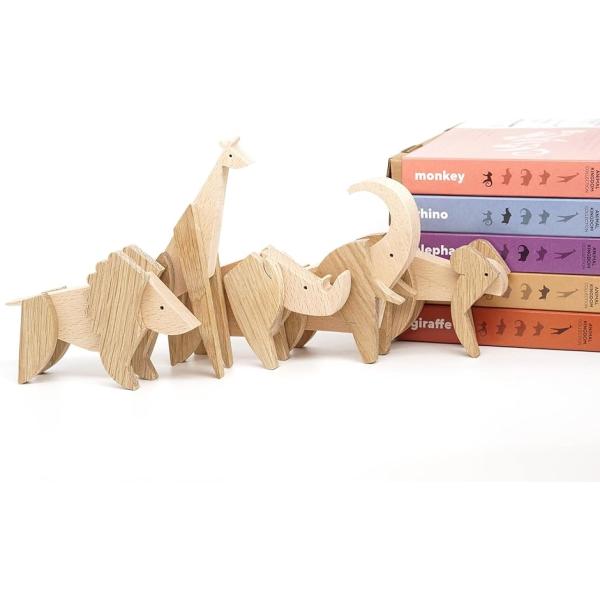 ・ブル ガリアの職人さんが一つ一つ手作りする、積むだけじゃないマグネット積み木です／対象年齢：4歳以上・セット内容: Animal Kingdom 動物王国5種セット（キリン/ライオン/ゾウ/サイ/サル）・材質：天然ブナ、天然オーク（ナラの...