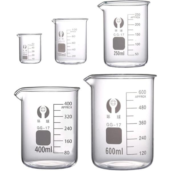 「商品説明」使用頻度の高い50? 100? 250? 400? 600? 5個のビーカーセットです。ホウケイ酸ガラスが使われているので熱に強く、さなざまな実験に対応でき非常に便利です。ガラスの透明感をいかして清涼感のある空間を作ることができ...