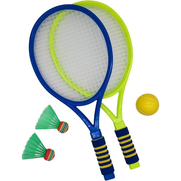 バリエーションコード : 2B66312QST・家族やお友達と楽しくテニス遊びやバトミントン遊びが両方出来るコスパ＊なコンパクトサイズのラケットセットです。・ラケットセットには最初から軽くてコンパクトなラケットが2つと柔らかボールが1つ、バ...