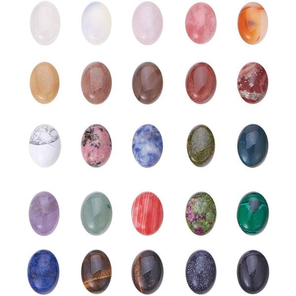 ・サイズ：カボション：18x13mm、1個/種、25個。・多種多様：ミックス天然石は25個あり、また色も異なるので、非常に多種多様である。また小さくて眺めるだけで楽しくなります。落ち着いた光沢により、思わずに彼女（彼氏）に手作りアクセサリー...