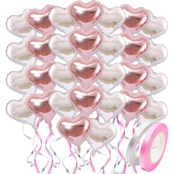 バリエーションコード : 2B6RNLGYFX「かわいいハート型の風船」キラキラ光沢のあるハートの形をしたアルミバルーンです。シルバー＆ピンクの大容量30個セットになります。イベントやパーティーの装飾など、キュートで豪華な雰囲気の演出に最適...