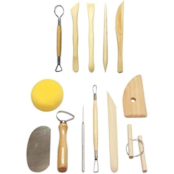 陶芸、彫刻、粘土細工、クレイ クラフト 細工棒 フィギュア製作などに便利な、かきべら、スポンジ、ステンレス・プレートの13点セットです。持ちやすい木製取っ手、表面がなめらかで握り心地がいいです。複数の種類の粘土べらがあるので、細かい造形をす...