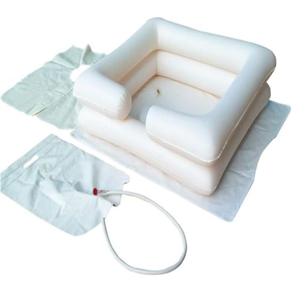 ・介護が必要な高齢の方の洗髪に：寝たままの状態で洗髪できる洗髪槽です。塩化ビニール製で空気を入れ、膨らませて使用するエアバッグタイプですので、柔らかく優しい使用感です。空気枕も付属しているため、首や頭を無理なく支えることができ、洗う側も洗わ...