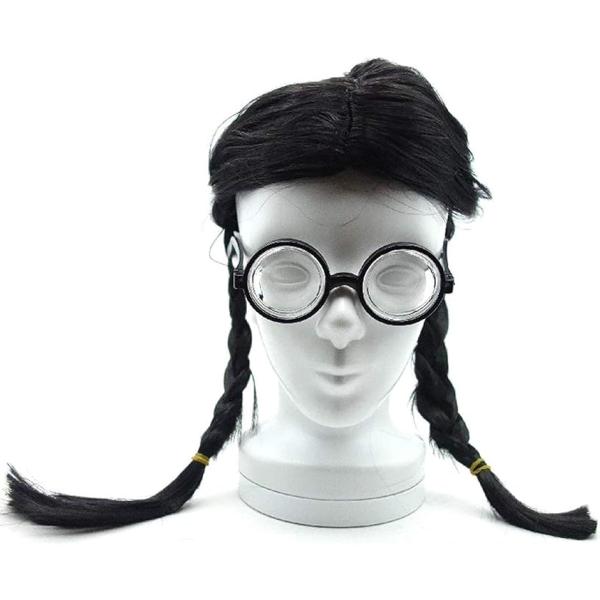 ・商品内容：三つ編み かつら（ヘアーネット付き）　ビン底めがね・なりきり 変装 女装 グッツ ＊ガリ勉 女学生を演出＊・対象：男女共用 素材：ポリエステル、プラスティック・サイズ：フリーサイズ（ウィッグはゴムで伸縮しますので、お子様から大人...