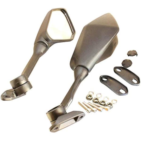 Ninja250ミラー、左右セット。転倒時、立ちゴケ、破損時の交換、リペアにもご利用いただいています。スクリーン、スライダー、マフラーなどのカスタムに合わせての新調にも。本体サイズ高さ90mm 長さ295mm 取付ネジ幅 約48mm適応車種...