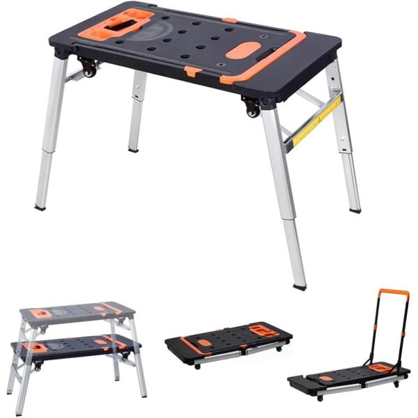 「サイズ」折りたたみ時：114x59x11.5ｃｍ。重量：13.5KG。作業台として使用した場合の最大荷重は250KG、カートとして使用する場合は150KGです。折りたたみ作業台はスペースを節約し、いつでもどこでも使用できます。「7-in-...