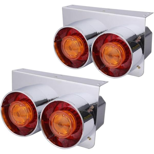 バリエーションコード : 2B91035059レトロ ロケット 丸型 2連 テールランプ 24V 用 左右セットの汎用品になります。サイズ（約）：横285mmx高さ173mmx厚さ180mm L型ステー部分60mm　電圧：24V用　配線色：...