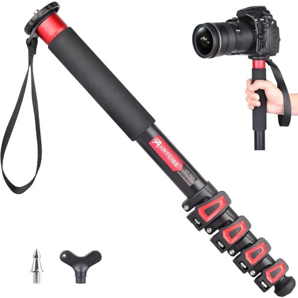 「丈夫で安定した一脚」：高品質なアルミ合金素材を採用して、軽量と耐久性が兼備します。最大耐荷重：15キロ。一脚だけではなく、屋外の写真家のためのトレッキングポールになることができます。「五段伸縮レバ−式ロック一脚」：収納高さ：46.5ｃｍ、...