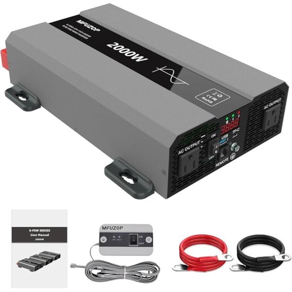 1.「純粋な正弦波インバーター」このインバーター 正弦波 2000w、真の「純粋な正弦波」、DC12VからAC110Vまでの連続電力を提供します。純粋な正弦波敏感な電子機器の安全な動作のためのクリーンパワー、最大効率92%。密封された鉛酸、...