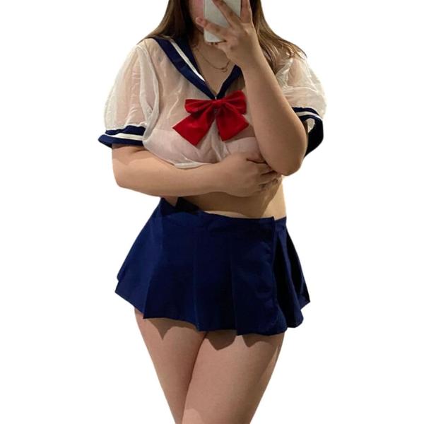 バリエーションコード : 2B98R9UX31「大きいサイズ専門」プラスサイズ(大きいサイズ)のセーラー服コスチューム コスプレセットです。セーラー服、スカート、蝶ネクタイ、Tバックの4点セット。XLからXXXLまでのプラスサイズを提供して...
