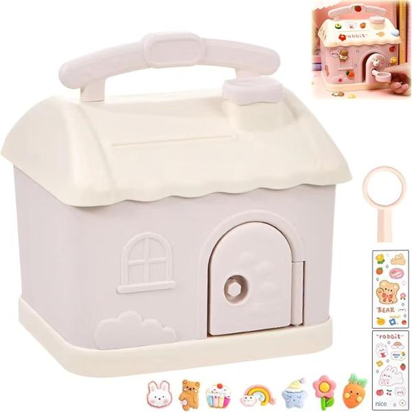 可愛いえんとつ付きの、どこか童話に出てきそうな小さなお家の形をした貯金箱・宝箱です。紙幣・硬貨を貯金したり、宝物を保管することが出来る宝箱としても使えます。玄関の扉がカギになっていて扉を開けて中身を取り出すことが出来ます。大切なお金や宝物を...