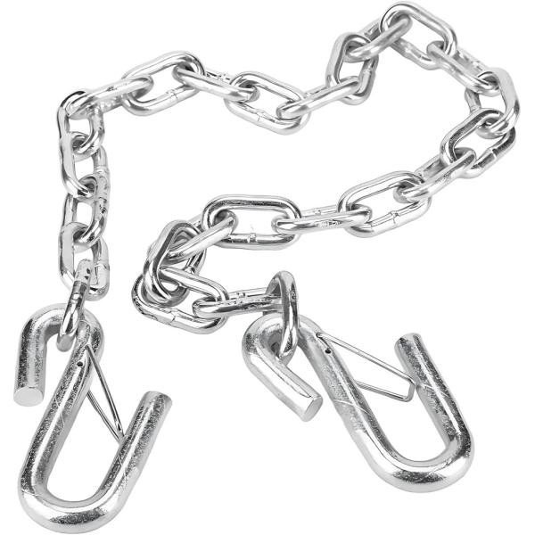 バリエーションコード : 2B9D1X4IFO「強力な牽引力と高い耐久性」 このトレーラー安全チェーンは、最大3500ポンド（約1580kg）の重量に耐える亜鉛メッキ鋼製です。耐久性が高く、壊れにくく、伸びにくいので、過酷な条件下でも長期間...