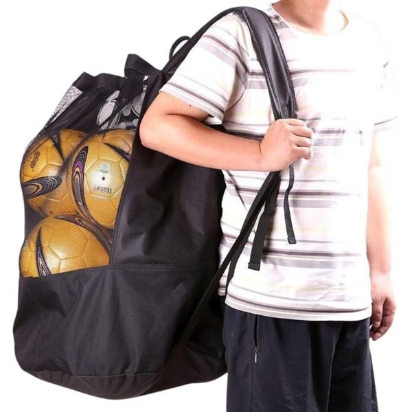 「カラー」ブラック 「サイズ」約72cmx50cm「たっぷり大容量バッグ」ボール15個分の収納力。保管袋にも抜群。そのまま持ち運びしやすいリュックタイプ。「こだわりの造り」通気性抜群で中身が見やすいメッシュ、厚い底部、丈夫な布。長く使ってい...