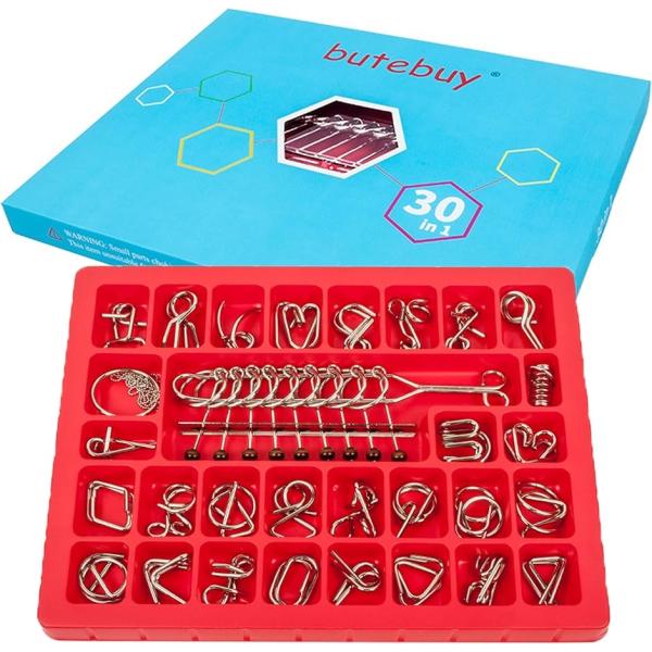 あらゆる年齢層で楽しめる知恵の輪30種類のセットです。様々な難易度の知恵の輪が用意されております。30種類それぞれ特徴があって外し方も又異なります。最高難易度を誇る30番目の知恵の輪以外は全て掌に収まる大きさなので、何種類かの知恵の輪を携帯...