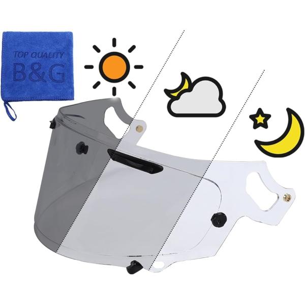 「UVA、UVBを100％カット。衝撃に強い便利なシールド」：フォトクロミックシールドと吸水性に優れたマイクロファイバータオルセットになります。「クリア＞スモークに自動で変化」：フォトクロミックシールドは、紫外線が当たることによって発色する...