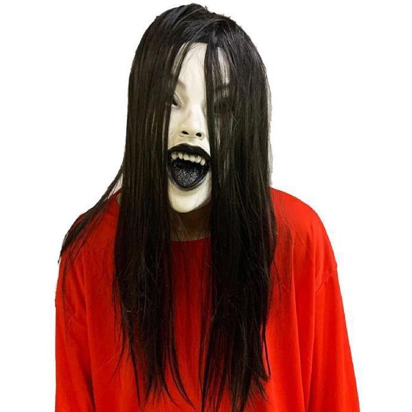 バリエーションコード : 2BJJHO20UYホラーマスクは、映画の幽霊キャラクターをイメージさせる長髪、黒髪の女性モチーフ。ハロウィン、イベント、お化け屋敷などで使える、乱れた髪の毛、ホラーメイク、皮膚感をリアルに再現。さっとかぶるだけで...