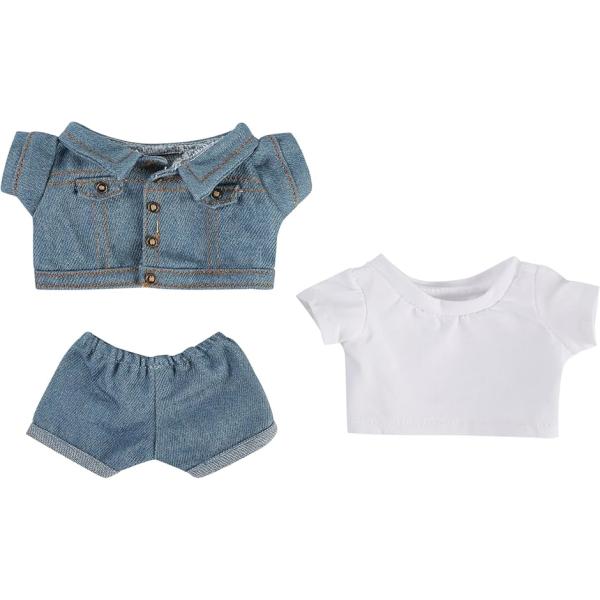 バリエーションコード : 2B9J24O6UTぬいぐるみ用のデニムジャケット・デニムパンツ・Tシャツのセットです。「 適用サイズ 」約20cm綿人形「 セット内容 」上着・ズボン・Tシャツ人形本体は含まれません。またセット内容以外のものも含...