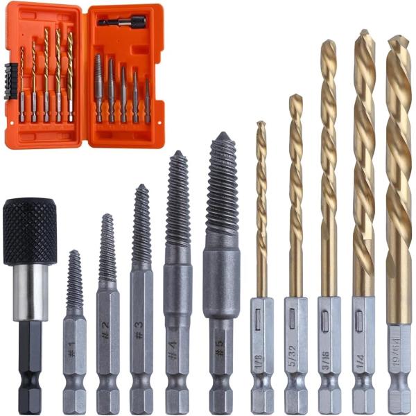 パッケージに含まれるもの:左利き用ドリルビット5個、ストリップスクリューエクストラクター5個、クイックアダプター1個。ドリルビットとエクストラクターには、アダプターを介してハンドツールや電動ツールに簡単に接続できるように、統一された1/4イ...