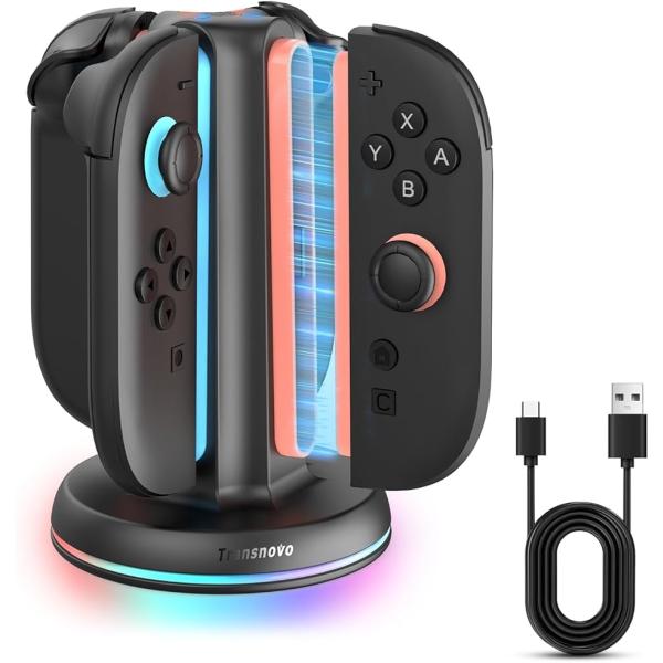 「4in1急速充電機能」2.5hで4本のSwitch 2ジョイコンコントローラーを同時に充電できます。従来のドックより30%高速です。家族や友達と遊ぶ時、充電器を待つ必要はありません。置くだけですぐに充電されます。とてもスマートです。パーテ...