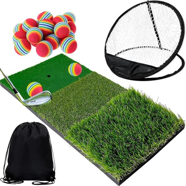 バリエーションコード : 2BUF5GGWKP「自宅ゴルフ練習セット・アプローチ練習器具」自宅の室内でのアプローチ練習に最適なゴルフ練習器具です。スイング・素振りトレーニングに最適なマット・ネット・ボールのセットです。「ラフ・芝・短い芝の３...