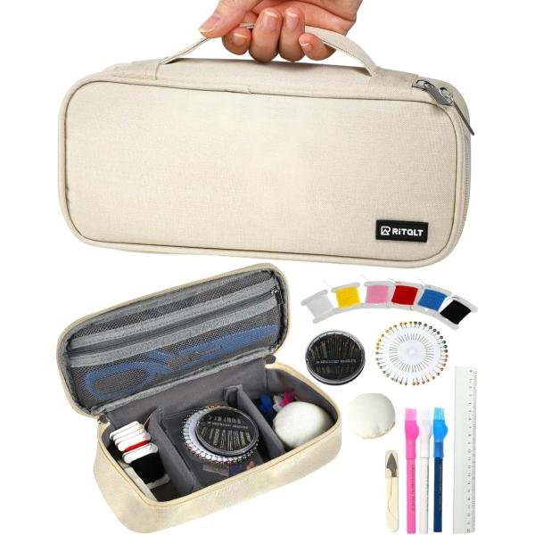 バリエーションコード : 2B9O6JGU4F「長ーく使える裁縫セット。」シンプルなデザイン＆コンパクト設計。小学生から大人までずっと使える裁縫セットです。旅行用ポーチやガジェットポーチとしても。「こんなお悩みに。」(1)小学校で使う裁縫セ...