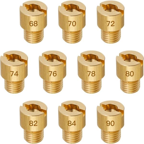 「メインジェットの番数」ジェットの番数には#68、 #70、 #72、 #74 、#76 、#78、 #80、#82、 #84、 #90。合計10個セットです。番数が大きくなれば穴の径も大きくなり、ガソリンを多く供給し、小さくなれば反対にな...