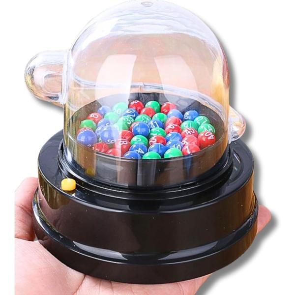 「簡単操作」抽選機の操作は、本体正面のボタンを押すだけで自動でスタート。説明書をみなくても、誰でも扱えるシンプル構造になっています。手動で回す手間がなく、スムーズにゲーム進行できます。「自動抽選」ボタンを押せば自動抽選できる電動ビンゴマシー...