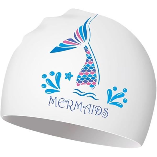 「可愛いマーメイドプリント」 シリコン素材の水泳帽で、可愛いマーメイドプリントが特徴。無地やロゴだけのものより目立つデザインで、他の人のキャップと間違うことがありません。「優れたフィット感と伸縮性」 フィット感抜群で、しっかりと頭に密着しま...