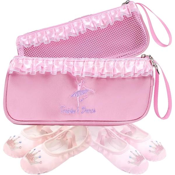 エレガントでかわいい子供用トウシューズケースです。女の子らしいデザインで、バレエダンスを頑張るお子さまのトウシューズを傷や汚れから守り、きれいに収納できます。ジッパー付きで開閉がスムーズなため、お子さまでも簡単に出し入れが可能。軽量でコンパ...