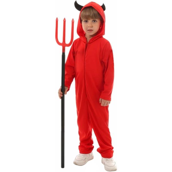フードのちっちゃいお耳とワンピースデザインのしっぽが可愛い。キッズサイズのデビルのコスプレです。男の子にぴったりデザイン。デビルのキッズコスプレはワンピースタイプのストレッチ素材で前面ファスナー仕様だから、脱ぎ履きラクラク、軽くて柔らかくて...