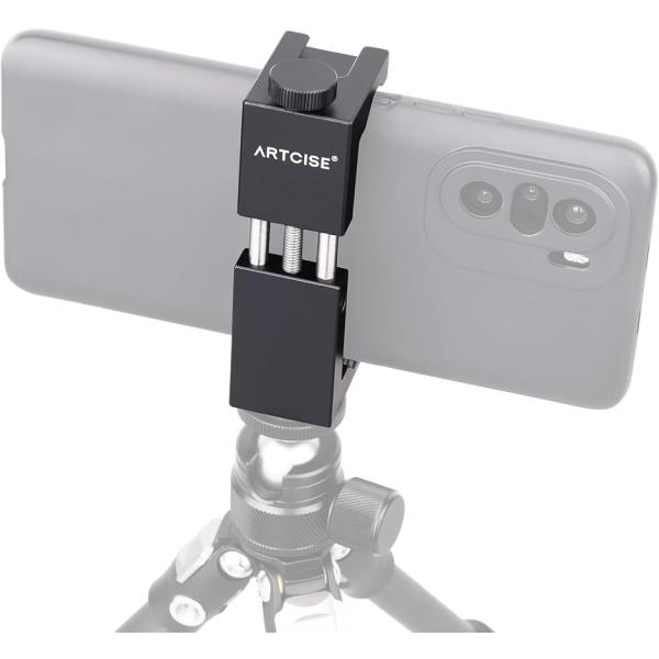 「製品の仕様」ARTCISEブランド PM15プロ三脚クリップ、製品素材:アルミニウム合金。伸縮範囲:63〜86mm。サイズ：83mmx35mmx21mm。「アクセサリーネジ穴デザイン」共に三つの1/4インチネジ穴があり、写真撮影光補充ライ...