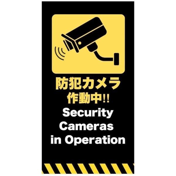 「防犯対策に」おしゃれ防犯カメラ作動中シール・75x140mm／白塩ビ／強粘着のりおしゃれに防犯対策をしたい方のために作りました