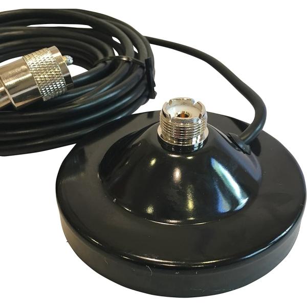 ・モービルアンテナ取付け用のマグネット基台です。・ケーブル長は5mあり、大型車でも取り回しにやすい長さとなっています。・マグネット基台 ： 直径　9cm・同軸ケーブル ： RG-58U ， 5m ， 接栓 MJ-MP