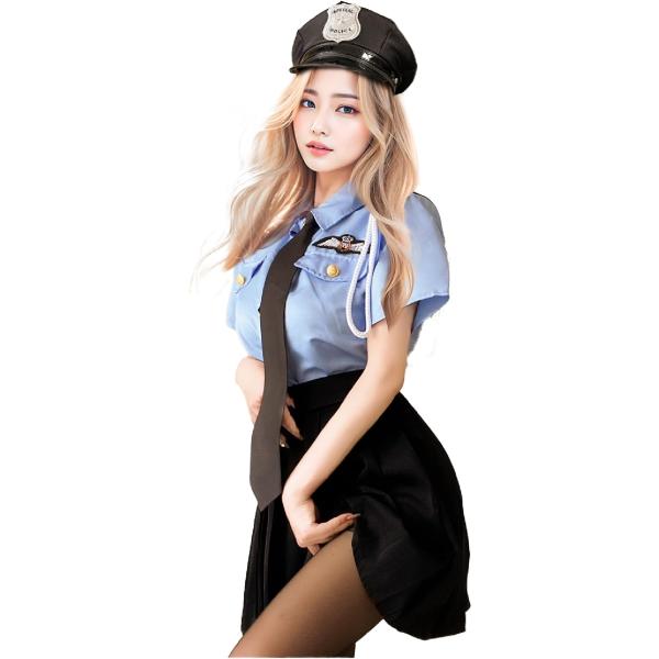 セット内容：トップス、スカート、ネクタイ、帽子の4点セット素材：ポリエステルセクシーで可愛いポリス　コスプレプリーツ仕上げで動きやすいスカート届いてすぐに着替えられるセット仕様サイズ：バスト90cm程度、ウエスト68cm程度、スカート丈40...