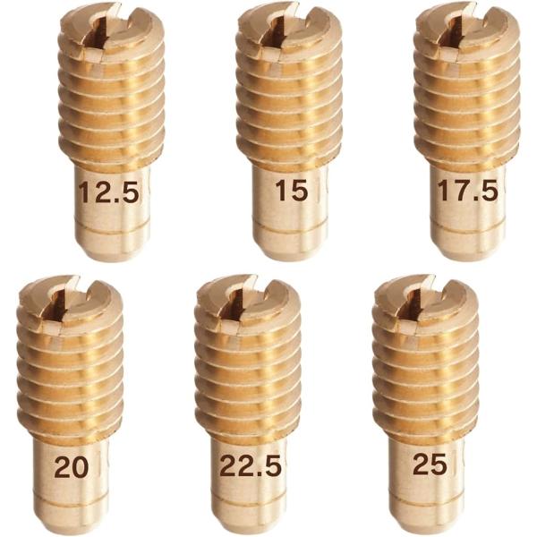 「パイロットジェット詳細」ジェットパイロット #12.5#15#17.5#20#22.5#25 。合計6個セットです。ご購入頂く前に、ご自分のキャブレターの適合サイズを確認してご購入ください。「適合車種」 TZR50・DT50・DT125R...