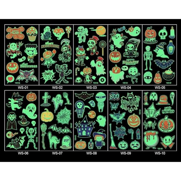 バリエーションコード : 2BJDIJ2FVI「お得セット、10枚入り」：10枚タトゥーシール；各枚サイズ：6.8cmx12cm；カボチャ・バンパイヤ・ドクロ・コウモリ・おばけなどの様々な図柄。「豊富な絵柄、自由に選択」：ハロウィンに関する...