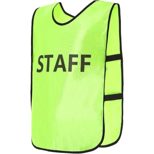 バリエーションコード : 2BJGFSOQF2「各種イベントに最適」大会運営、ボランティア、防災訓練、駐車場整理など幅広い用途で活躍します。男女兼用フリーサイズなので、いろいろな方が使用可能なSTAFFビブス10枚セットです。「抜群の視認性...