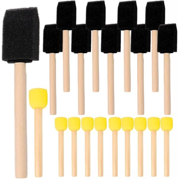 絵の具遊びなどペイントに最適なスポンジブラシセット、大小2サイズの20本セットです。「 繊細な作業も可能 」幅1.5cm〜2.5cmの2サイズがあるので、細かい部分から大胆な塗りつぶしまで対応可能です。スポンジペンのような使い心地で繊細な作...