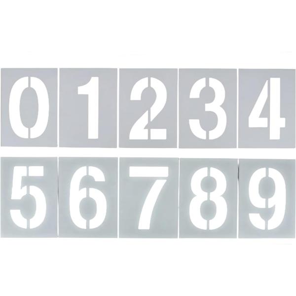 バリエーションコード : 2BJRYDK4P5駐車場の番号に。繰り返し使えるPVC製ステンシルプレートです。0〜9まで、計10枚ワンセットでお届けします。使用方法はかんたん。文字を入れたい場所を掃除し、プレートを設置。その上からスプレーを吹...