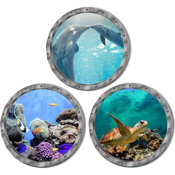 まるで潜水艦の小窓から海中生物を観察しているかの気分が味わえる約29cmの3Dウォールステッカー3枚セットです。気分は自宅にいながら水族館。お家の模様替えに最適。南国の澄んだキレイな海水に生息する・イルカ・ウミガメ・カラフルな熱帯魚がお家の...
