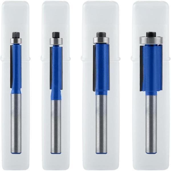 「セット内容」トリマービットx4;透明収納ボックスx4、保管や持ち運びに便利です。「用途」密度の高い木材、ラミネート、チップボード、合板に最適。木工愛好家や大工の上級者向け。(金属や、鉄、砂などの非木材の切断は避けてください。）「使い方」テ...