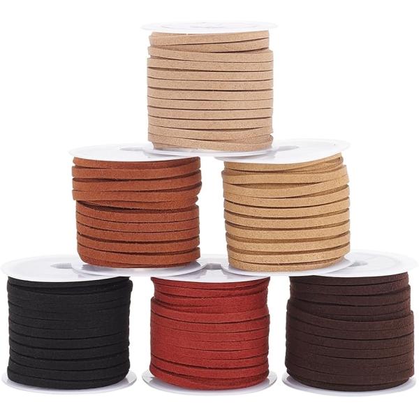 バリエーションコード : 2BJWDHUJSDサイズ：幅約3mm、厚さ約1.5mmのフラットなスエードコードで、全長約30m、5m/巻、6色、1巻/色、合計6巻。お好きな長さにカットできます。丈夫で柔軟性があり、クラフト・プロジェクトに最適...