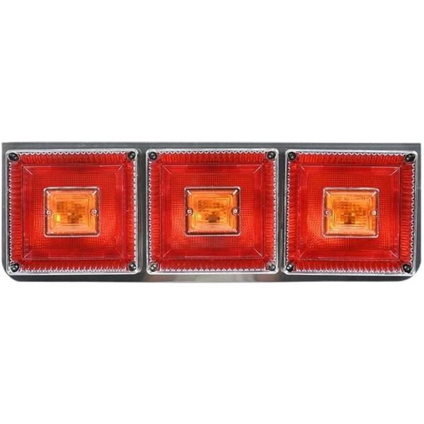 「商品概要」トラック用の角型三連LEDテールランプで、左右2個セットの社外品です。汎用設計のため大型トラックなど24V車に対応します。「外観仕様」金属調の光沢仕上げを施した外観で、レトロな角型デザインを採用しています。トラックの外観カスタム...